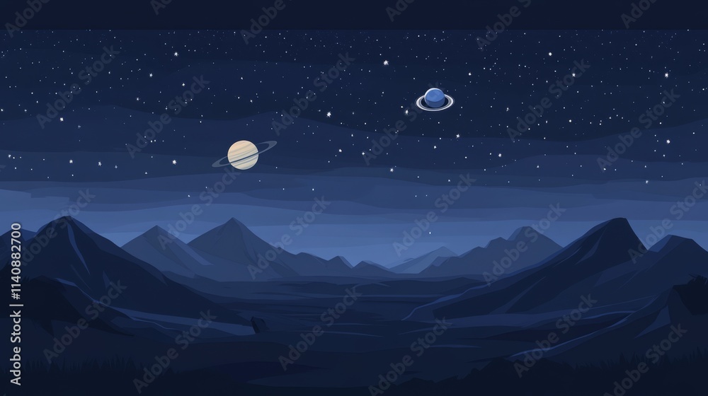 Mars surface, alien planet landscape. Night space game background with ...