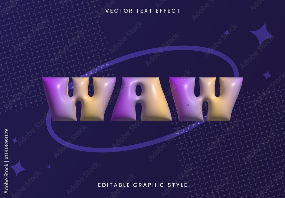 Purple and Gold Glossy Inflated 3D Text Effect Stock Template | Adobe Stock