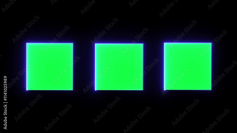 Colorful frame and gold border with green screen. Green box neon lights ...