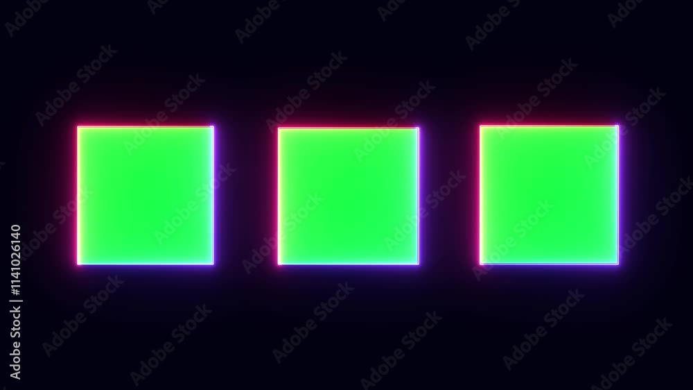 Colorful frame and gold border with green screen. Green box neon lights ...