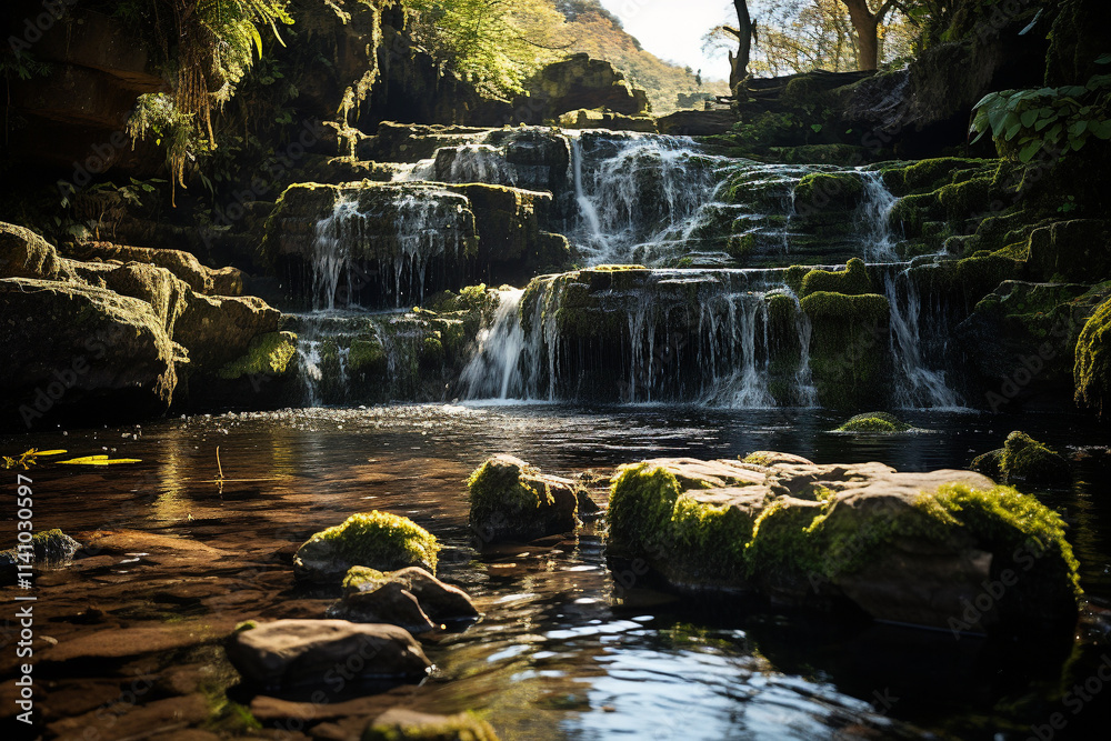 The stunning beauty of the waterfall is enhanced as it cascades over a ...