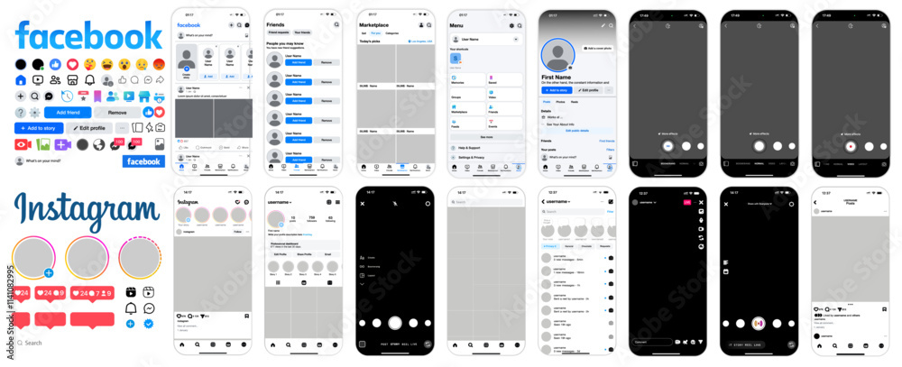 Instagram mockup. Set instagram screen social media and social network ...