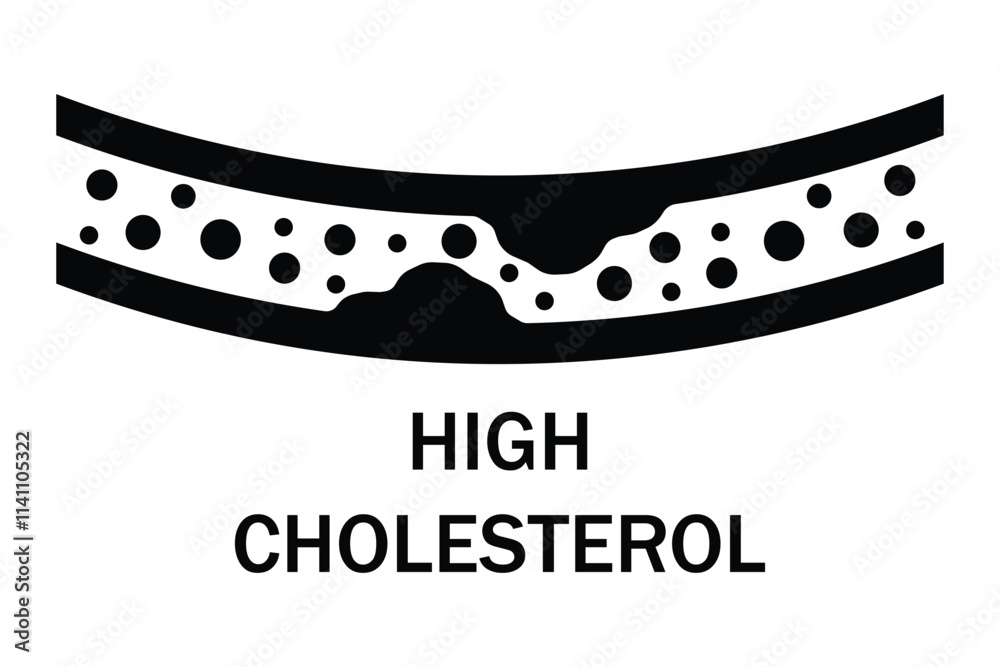 High blood cholesterol icon with a arteriosclerosis risk. Clogged ...