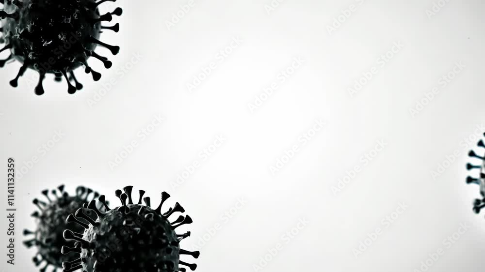 Virus animation, microscopic view of floating influenza virus cells ...