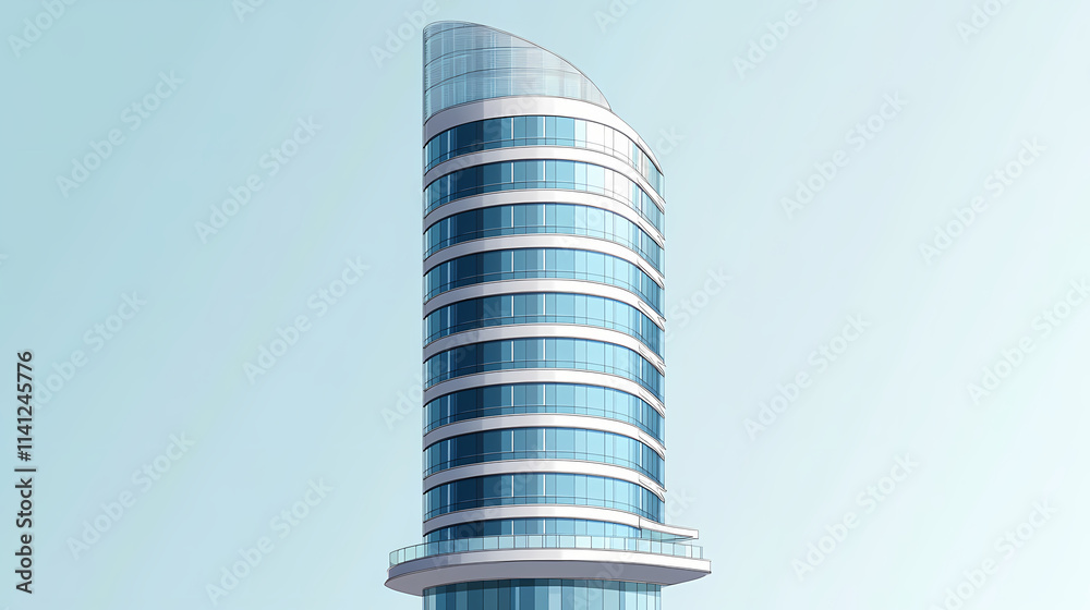 High-rise office tower with setback terraces and spire. Spire ...