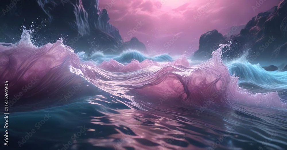 Soft pink and blue waves flowing through a misty underwater scene, pink ...