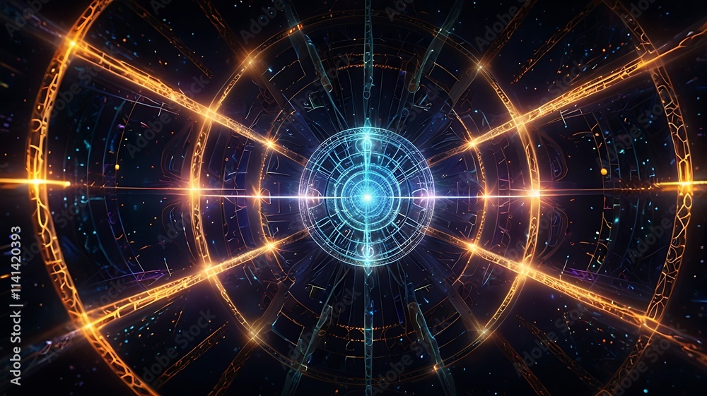 Abstract arcane nexus design with dynamic glowing energy connections ...