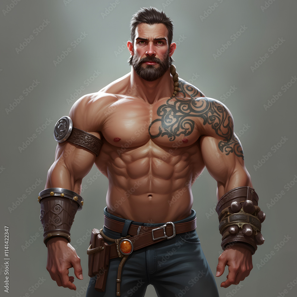 Muscular Warrior Portrait: A depiction of a strong, powerful warrior ...
