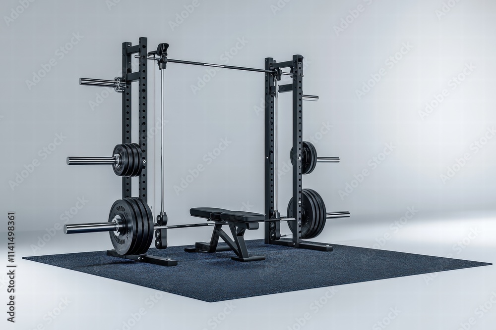 Versatile Home Gym Rack with Weights and Adjustable Bench Setup Stock ...