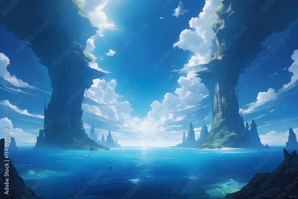 vast expanse of cerulean blue, stretching endlessly into the horizon ...