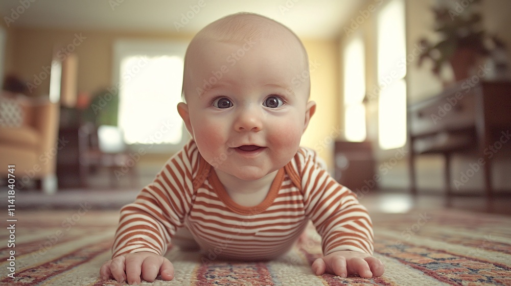 Family celebrating a childs first steps in a living room representing ...