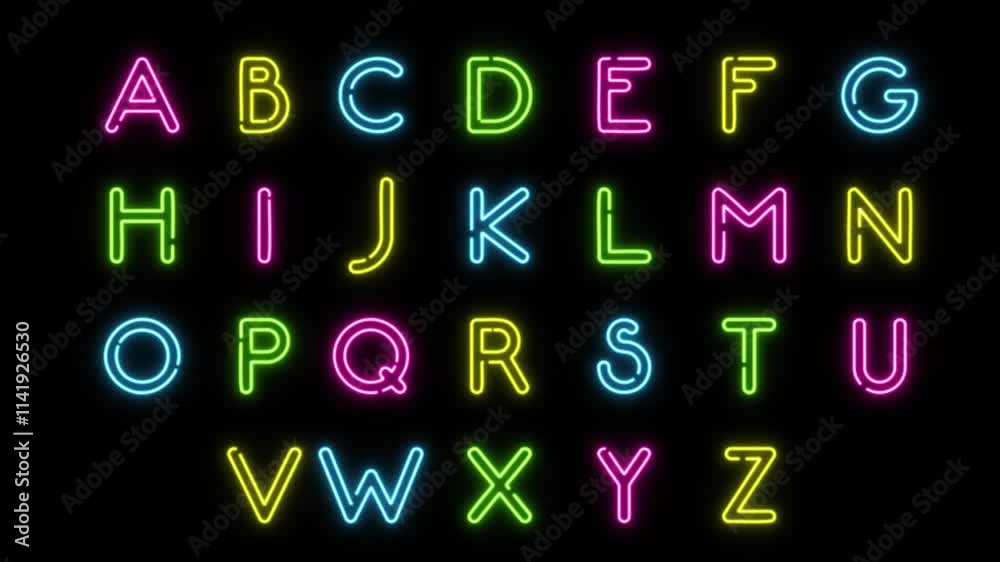 alphabet letters colorful neon lights glowing font isolated alpha ...