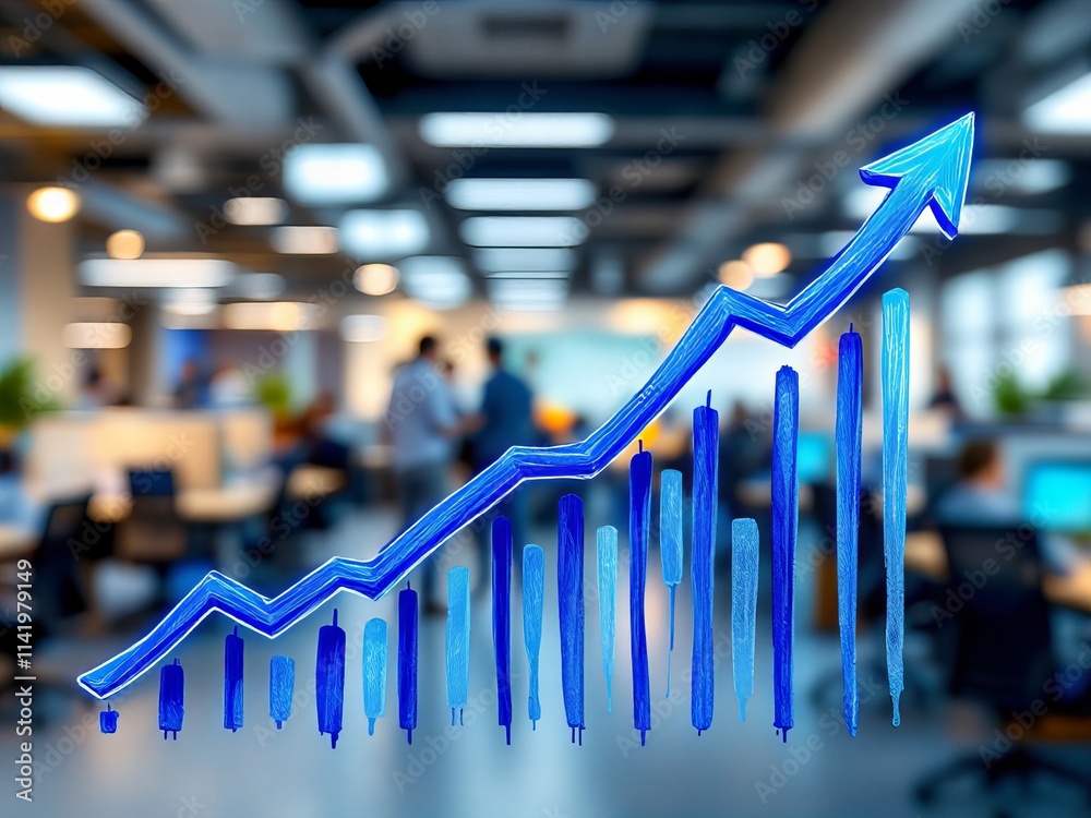 Business growth graph with upward arrow, financial success, office ...