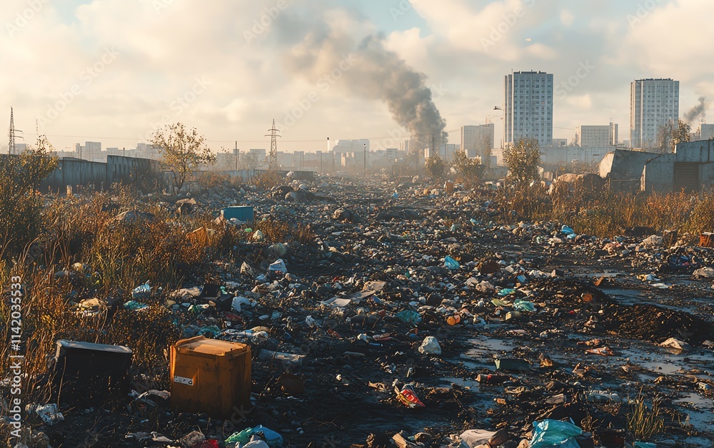 Waste disposal site, garbage heaps, decomposing trash, polluted ...