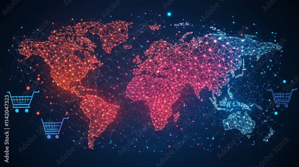 Global e-commerce map: A world map with glowing connections and ...