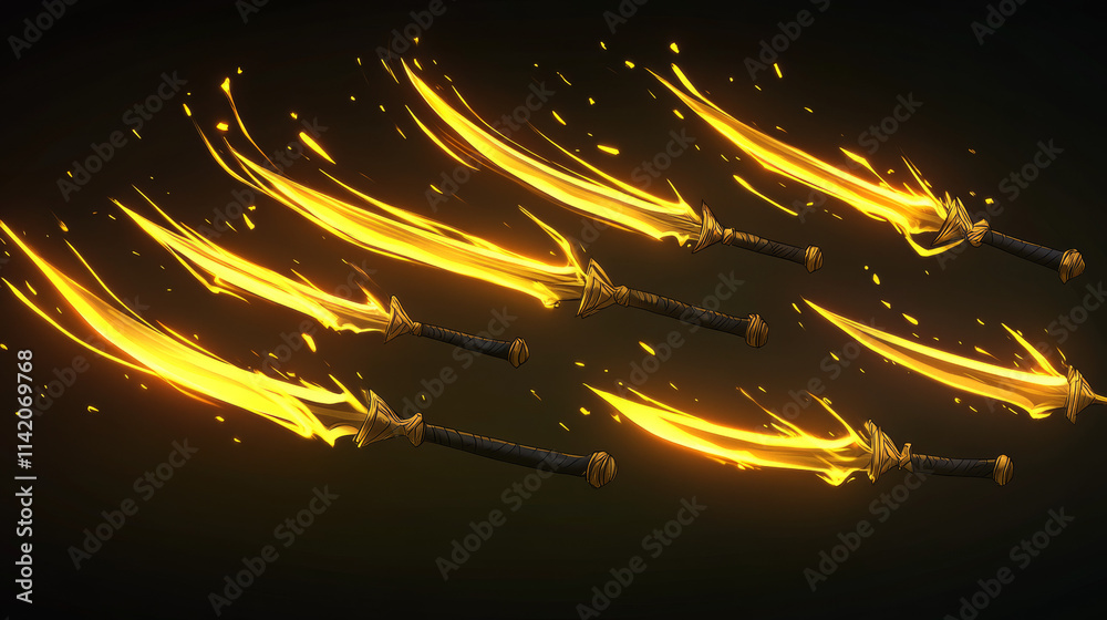 Medieval sword or ancient knife with slash light vfx effect for game ui ...