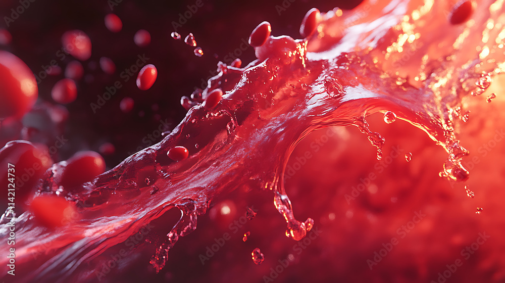 Crimson Wave: A dramatic close-up of a vibrant red liquid splashing ...