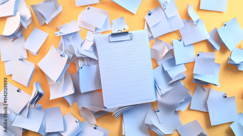 Paper notes set, white notebook sheets pinned on wall, blank folded and ...