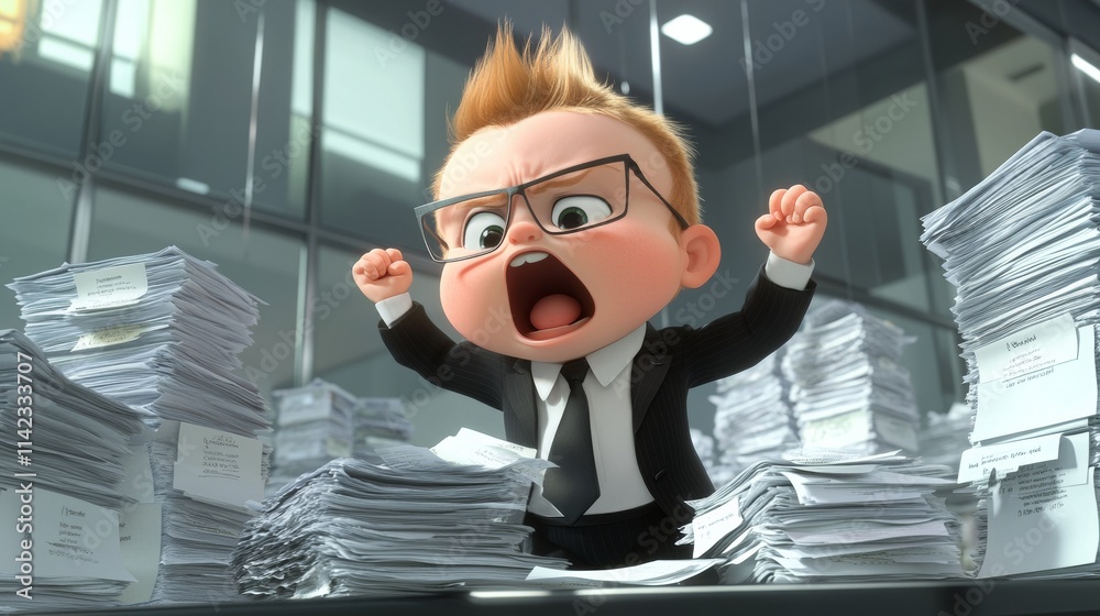Angry boss baby yelling at paperwork in office Stock Illustration ...