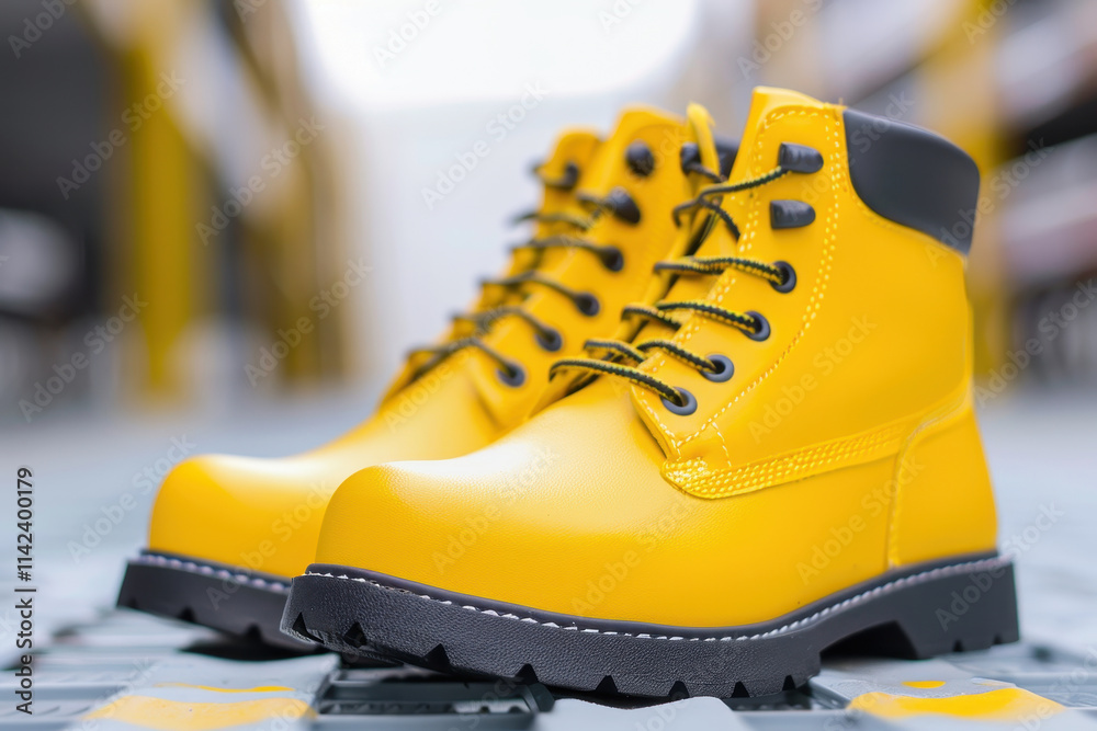 Professional Industrial Safety Footwear. High-Visibility Yellow ...