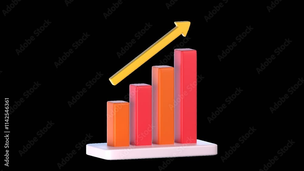 3D animated increase chart icon featuring a rising bar graph or line ...
