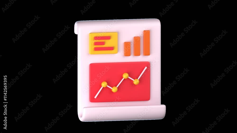 3D animated statistics report icon featuring a clipboard with a bar ...
