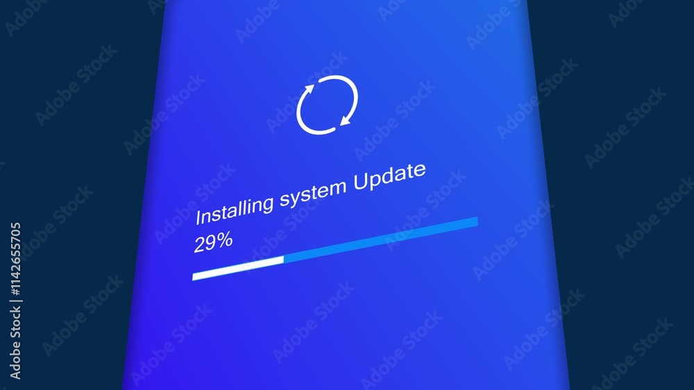 System update in progress bar and circular arrow icon software updates ...