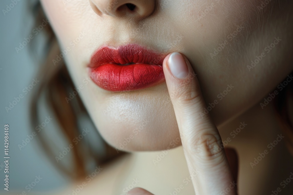 Finger Lips. Young Woman Making Silent Gesture with Finger on Lips in ...