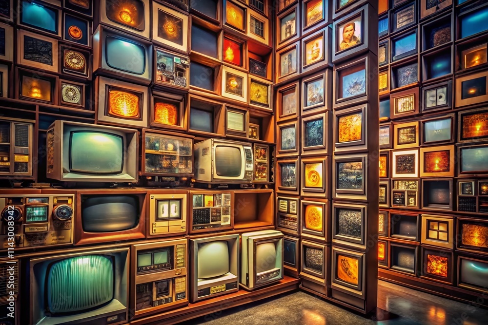 Vintage TV Wall, Retro Video Display, Old Television Screen, Large ...