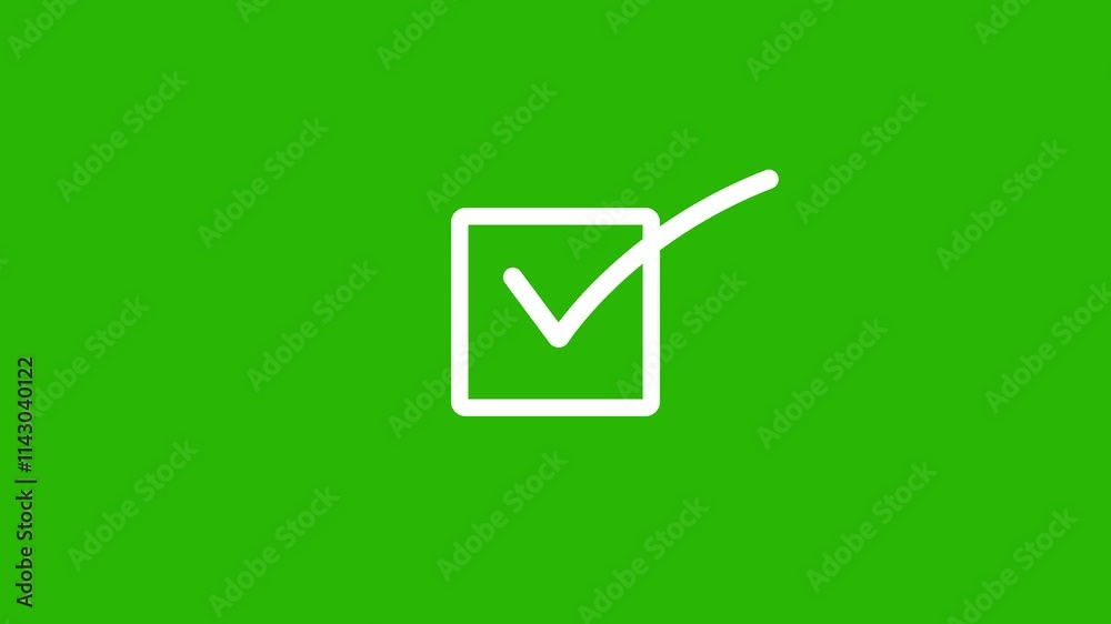 Check mark symbol in box isolated on green background. Video elements ...