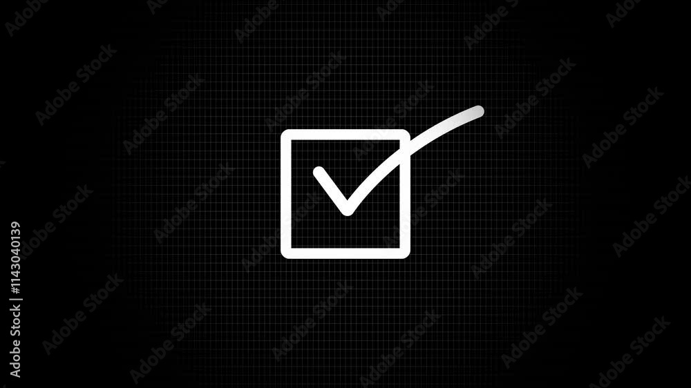 Check mark symbol in box isolated on black background. Video elements ...