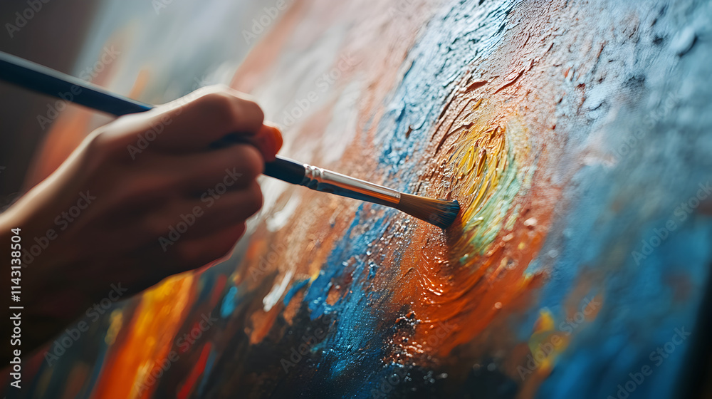 mano de una persona con un pincel o brocha pintando sobre un lienzo con ...