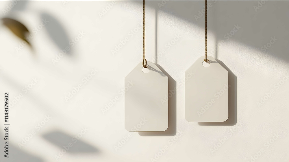 Two price tags in a round arch shape paper texture hanging on string ...