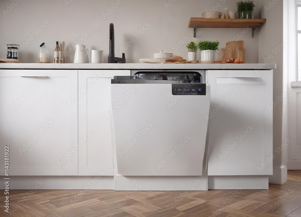 High-tech white dishwasher with smart features and Wi-Fi connectivity ...