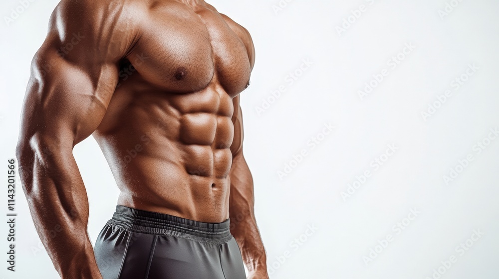 Muscular bodybuilder posing, revealing chiseled muscles, defined abs ...