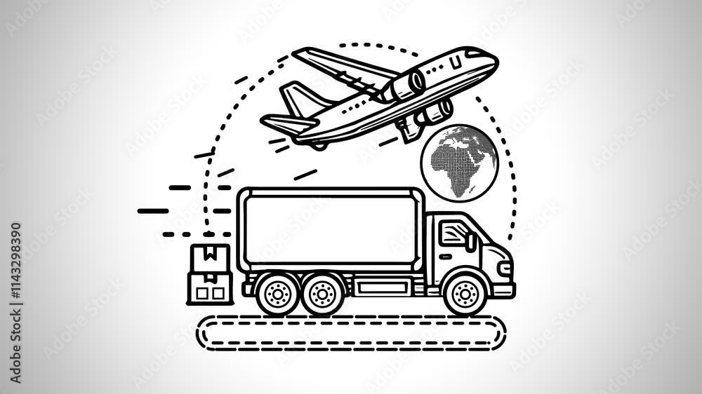 4K Logistics Loop Animation with Grey Background In Black Outline ...