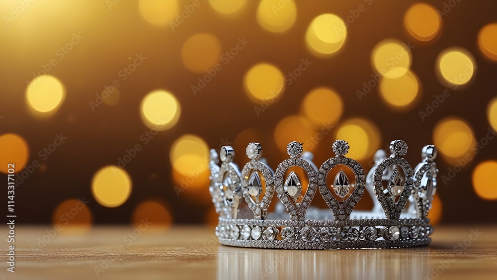 Silver Sparkling Diamond Crown shines on yellow orange bokeh as ...