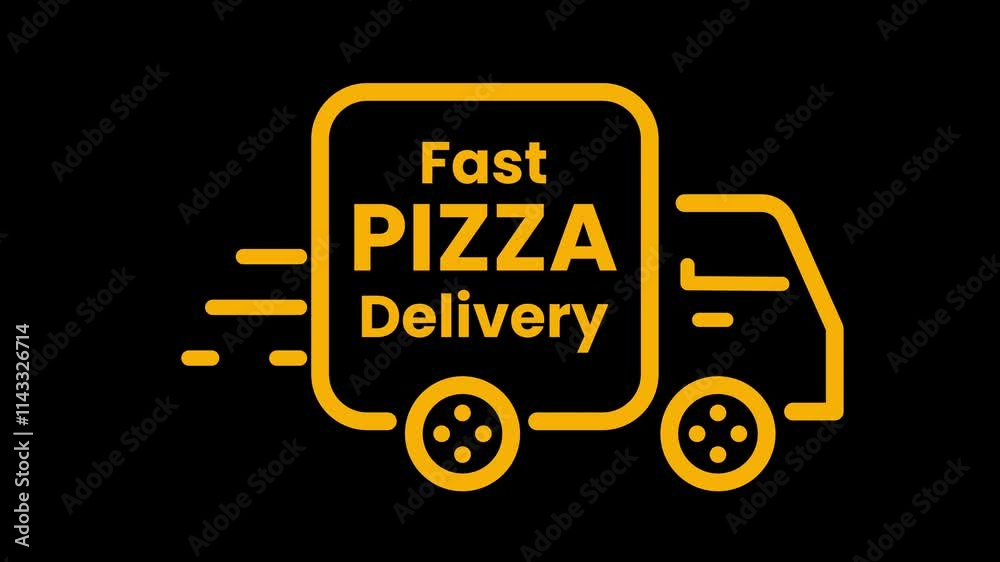 Animated Fast Pizza Delivery Truck orange outline icon. Express ...