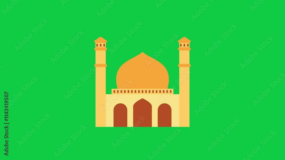 Animation Grand Mosque with Golden Domes and Minarets on Green Screen ...