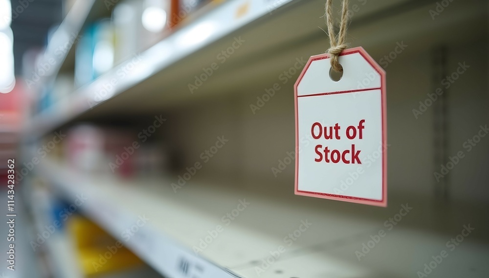 Empty shelves tell a story of shortages. A simple 'Out of Stock' tag ...
