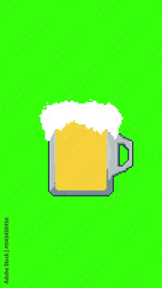 Pixel art Beer Mug vertical Video. Animation of beer glass with bubbles ...