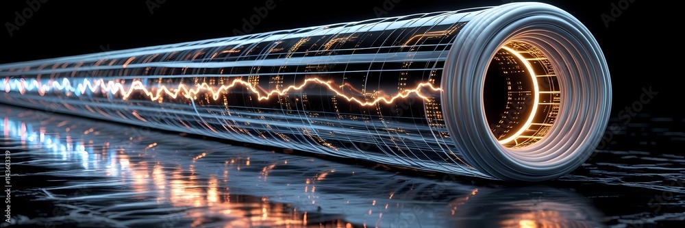 A large, realistic electric wire floating above the ground, filled with ...