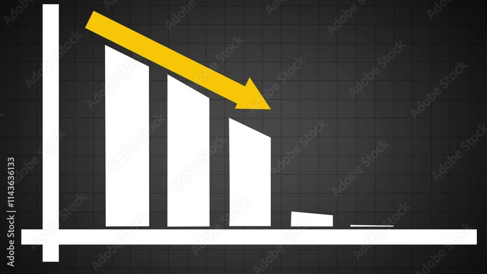 Abstract decreasing business graph white bars with yellow arrow ...