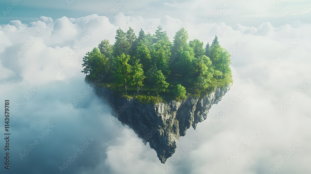 Floating Island Forest: A 3D Render of a Lush Ecosystem Above the ...
