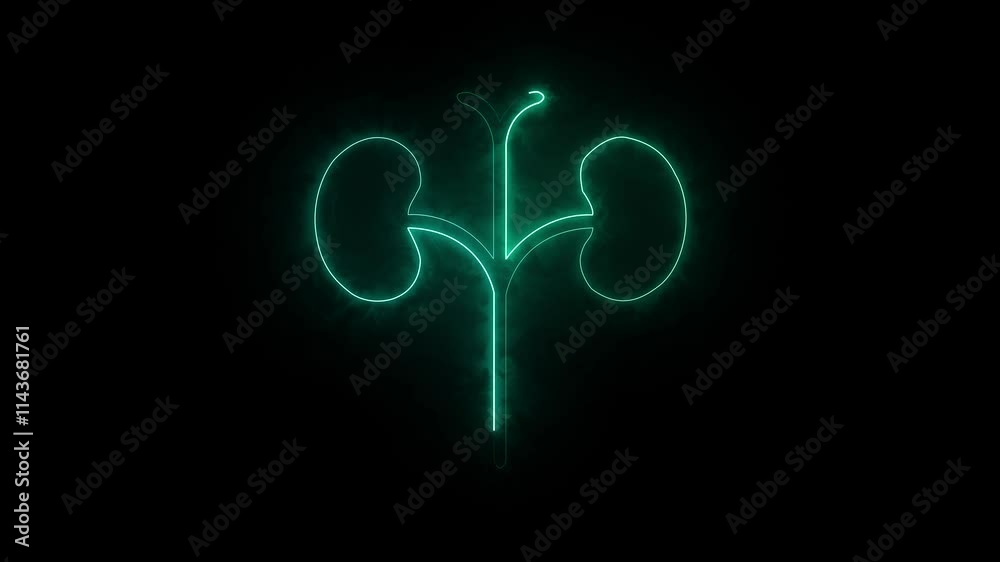 Glowing Human kidney icon animation. This renal system symbol is a neon ...