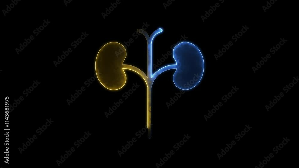 Glowing Human kidney icon animation. This renal system symbol is a neon ...