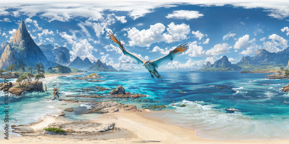blue dragon over ocean 8K VR 360 Equirectangular Spherical Panorama ...