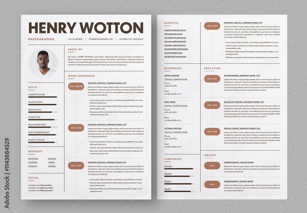Resume Layout with Brown Accents Stock Template | Adobe Stock