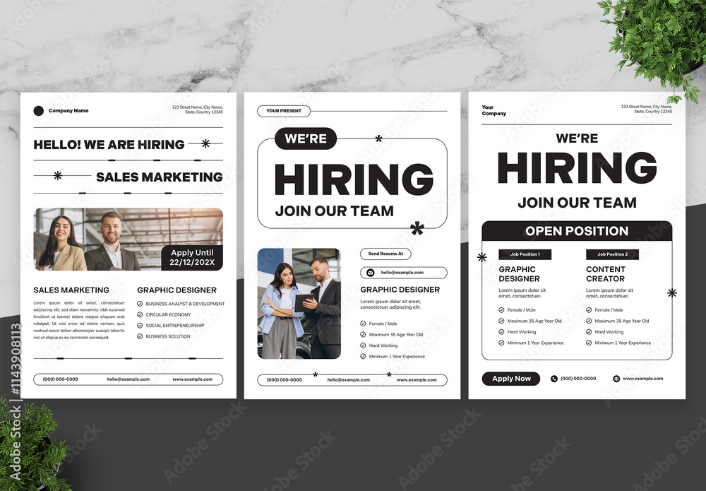 Black And White We Are Hiring Flyer Stock Template | Adobe Stock