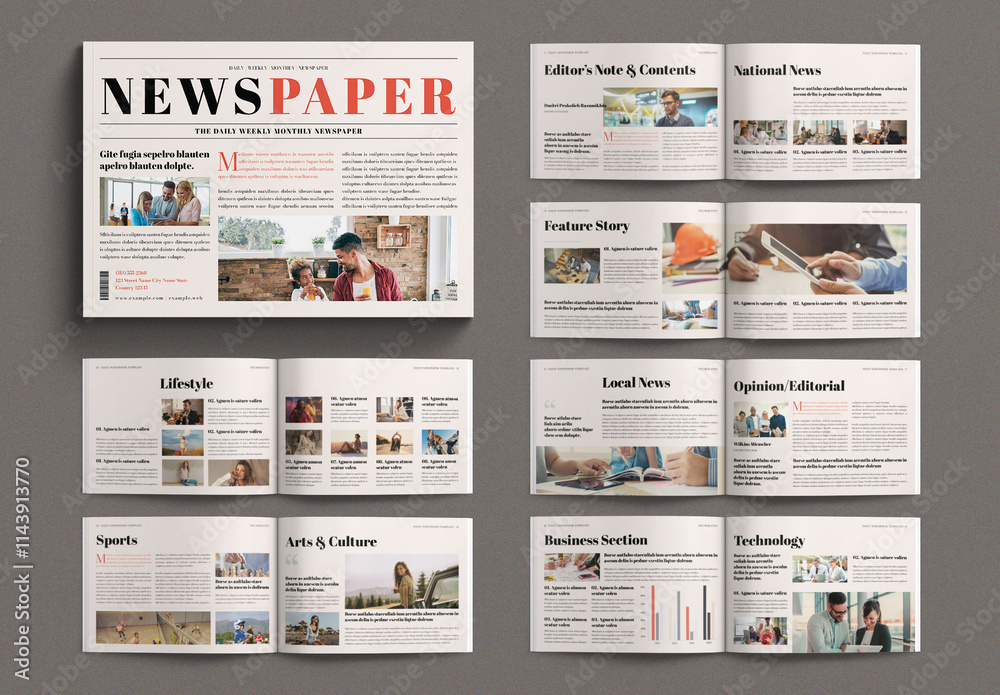 Newspaper Template Design Layout Landscape Stock Template | Adobe Stock